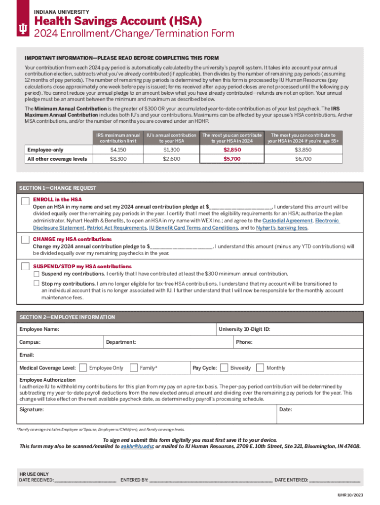 Fillable Online 2024 Health Savings Account Enrollment/Change Form Fax ...