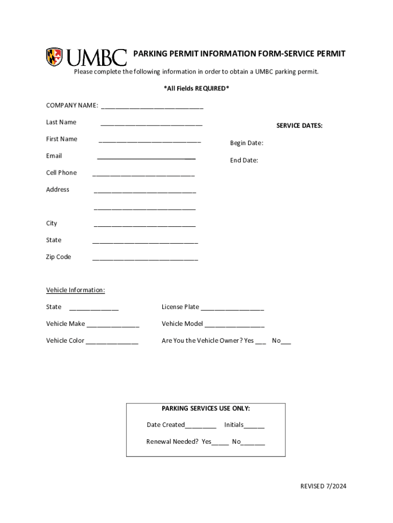 Fillable Online PARKING PERMIT INFORMATION FORM-SERVICE PERMIT Fax Email Print - pdfFiller