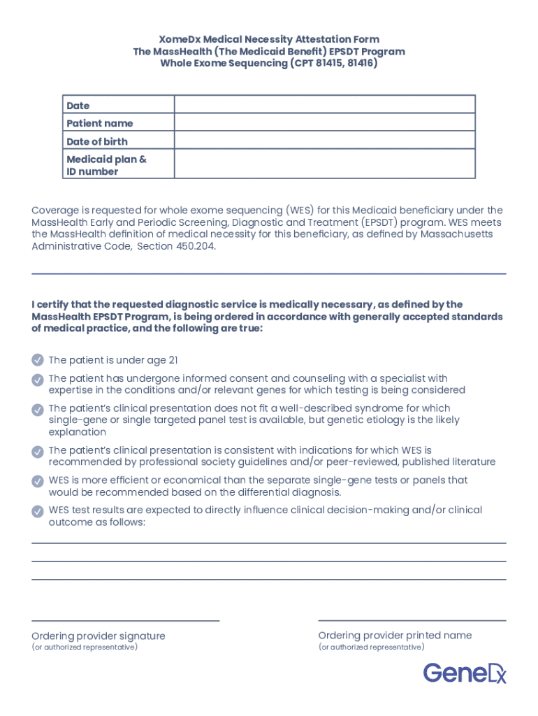 Fillable Online XomeDx Medical Necessity Attestation Form The ...
