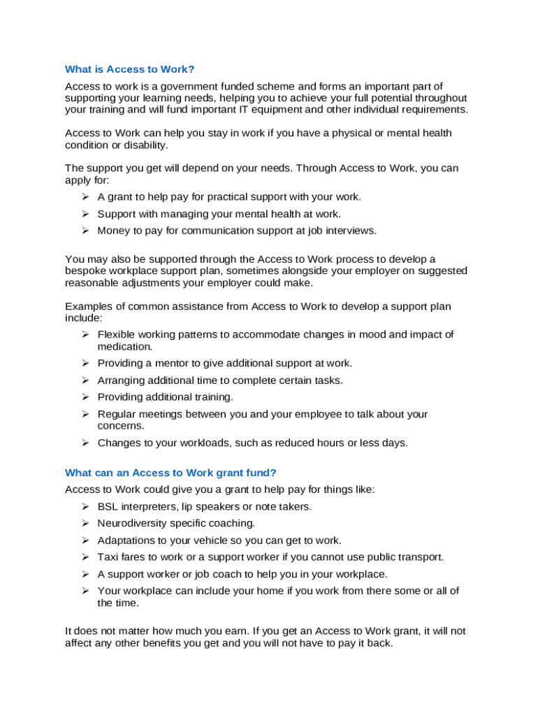 7 Different Ways the Access to Work Grant Can Support ... Doc Template ...