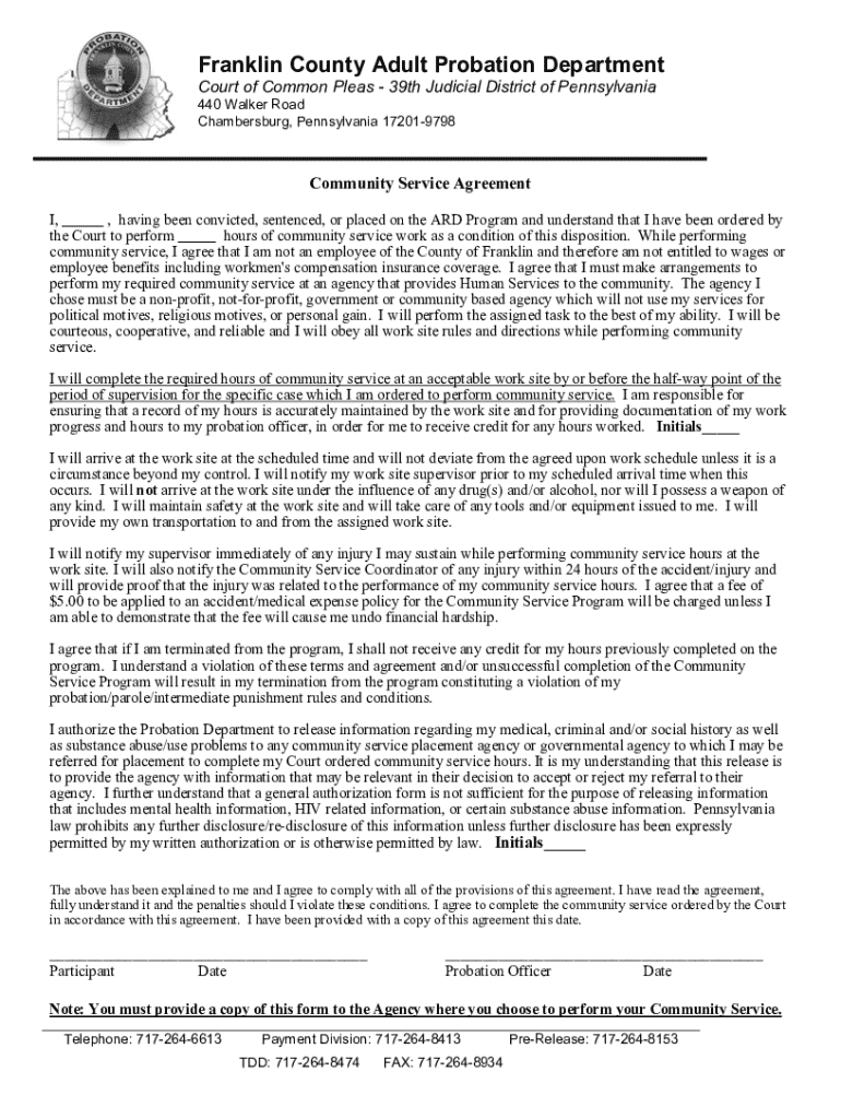 Fillable Online Franklin County's Adult Probation Department Fax Email ...
