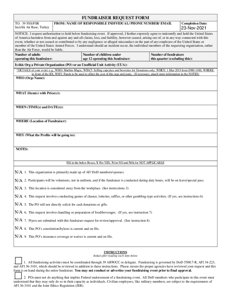 Fillable Online FUNDRAISER REQUEST FORM N/A N/A N/A Fax Email Print - pdfFiller