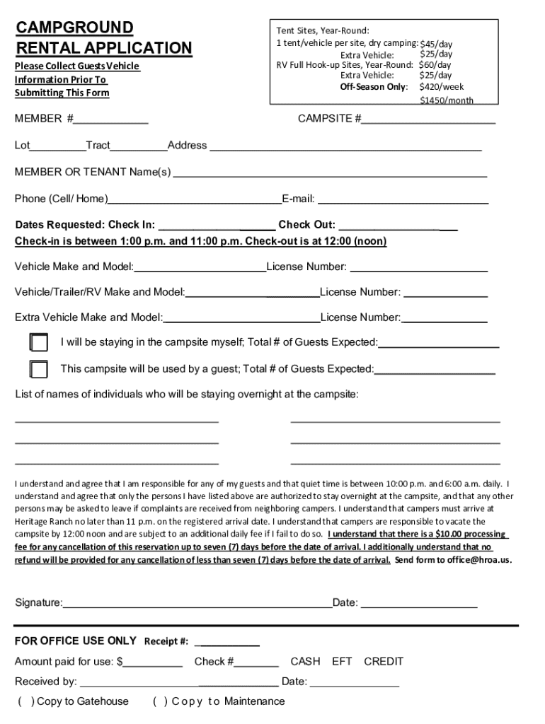 Fillable Online Campground Rental Application Fax Email Print - pdfFiller