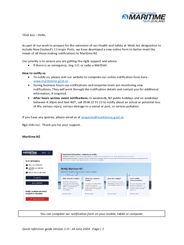 Fillable Online Notification form quick refrence guide - July 2024. Use ...