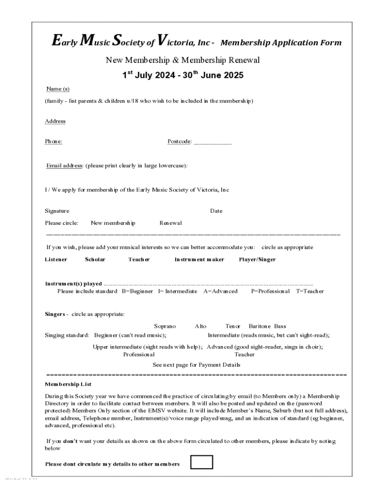 Fillable Online EMSV membership form (revised April 2024) July 1 2024 -June 30 2025.doc Fax ...