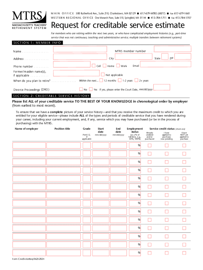 Fillable Online Request for creditable service estimate Fax Email Print ...