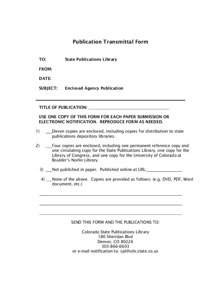 Fillable Online Publication Transmittal Form Fax Email Print - pdfFiller