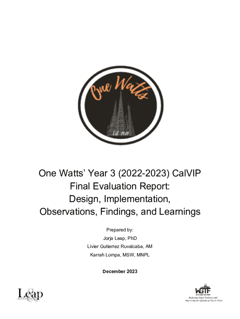 Fillable Online One Watts Year 3 Final Evaluation Report Fax Email ...