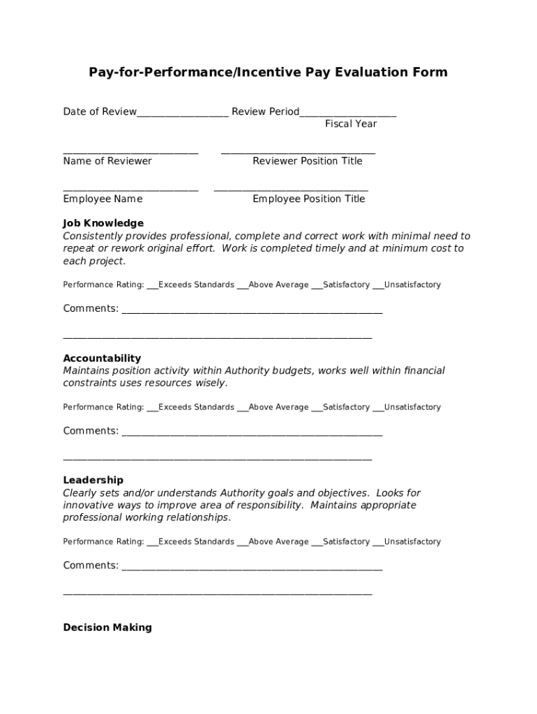 Pay-for-Perance/Incentive Pay Evaluation Doc Template | pdfFiller