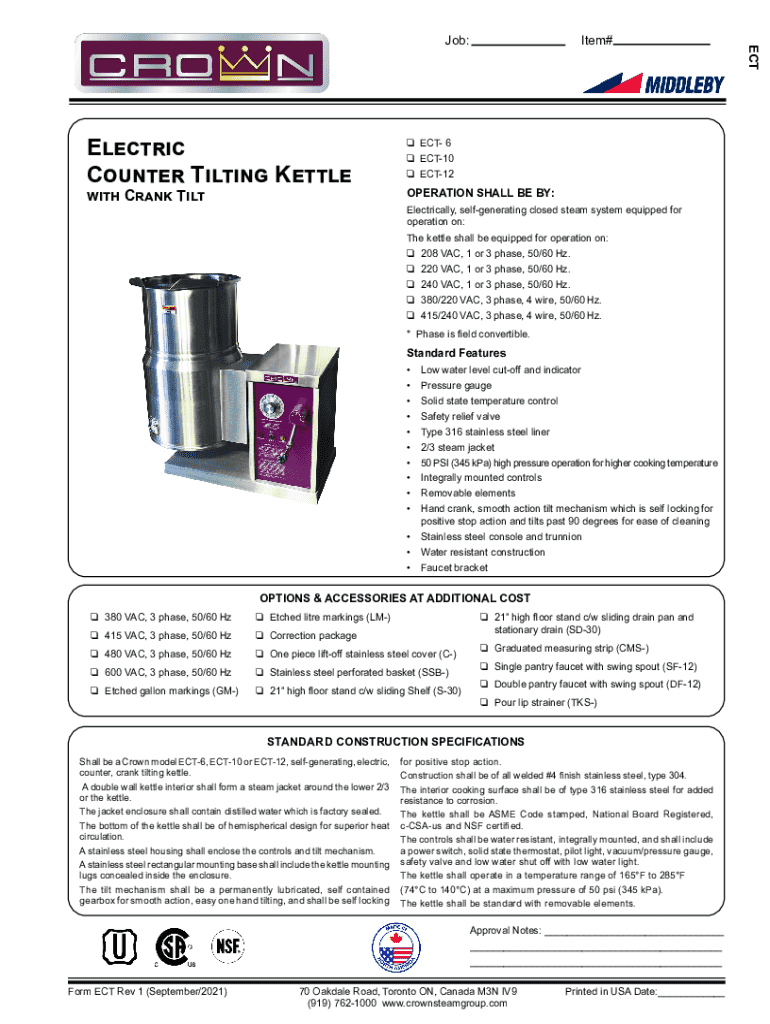 Fillable Online 20 Gallon K Series Electric Tilting Countertop Kettle ...
