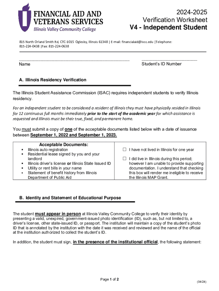 Fillable Online 2024-2025 Verification Worksheet V1 - Dependent Student Fax Email Print - pdfFiller