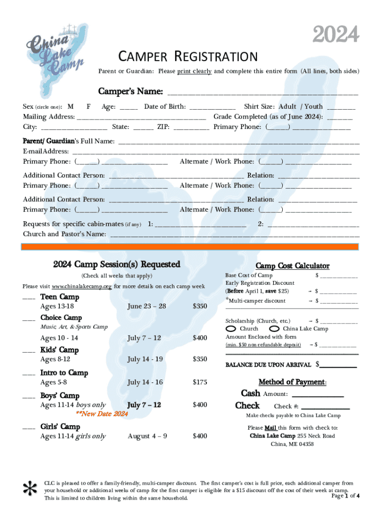 Fillable Online Camper Application Form 2024 Fax Email Print - pdfFiller