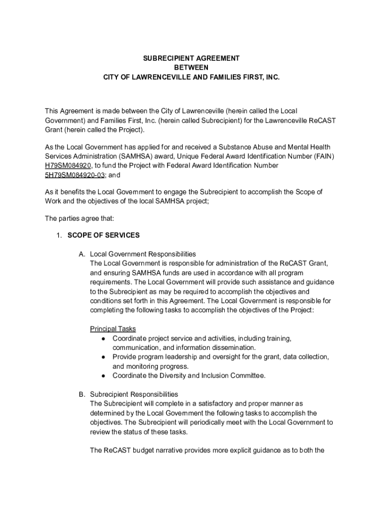 Fillable Online SUBRECIPIENT AGREEMENT BETWEEN CITY OF ... Fax Email Print - pdfFiller