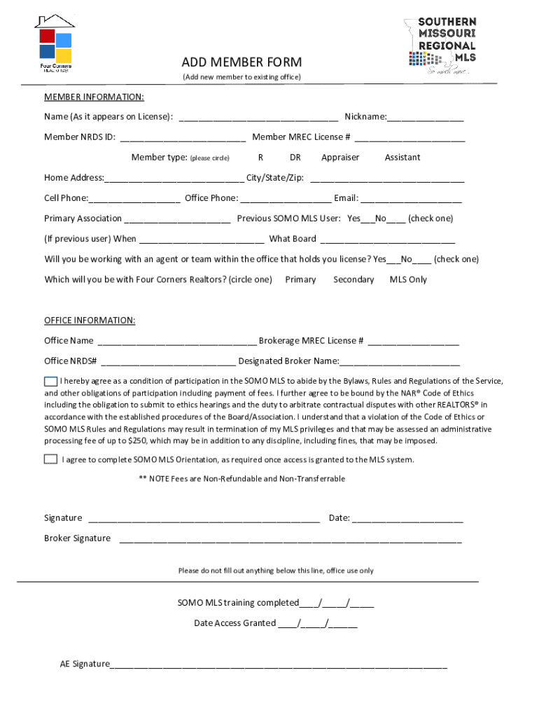 Fillable Online ADD MEMBER FORM Fax Email Print - pdfFiller