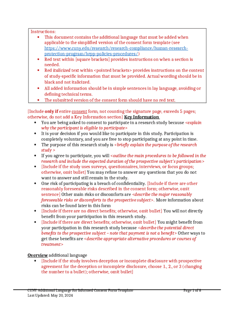 Red text within square brackets provides instructions on when a section ...