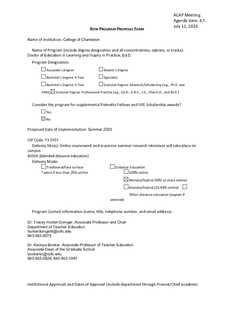 Fillable Online new program proposal form - Institutional Effectiveness ...