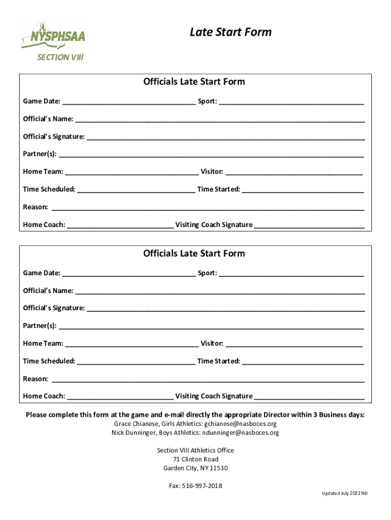 Fillable Online Late Start Form Fax Email Print - pdfFiller