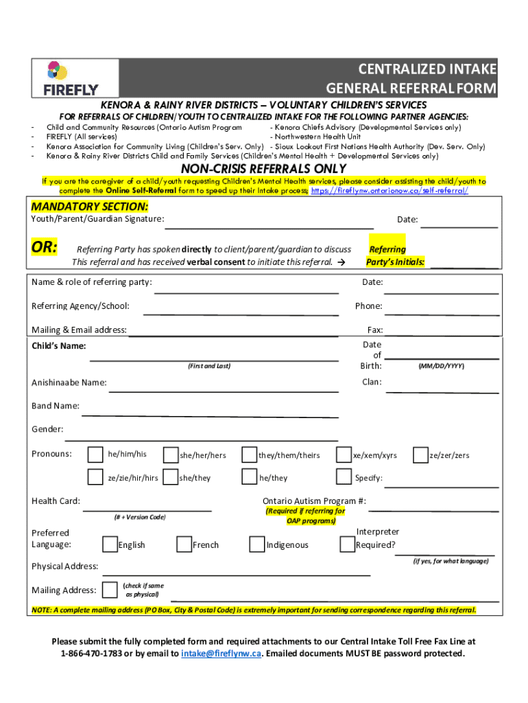 Fillable Online Kenora & Rainy River Districts – Voluntary Children’s ...