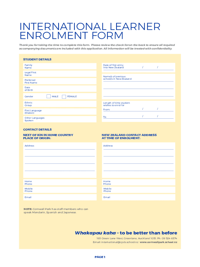 Fillable Online INTERNATIONAL LEARNER ENROLMENT FORM Fax Email Print ...