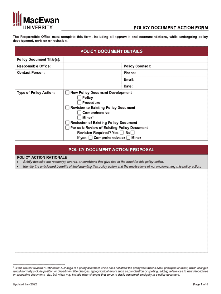 Fillable Online Policy document action form Fax Email Print - pdfFiller