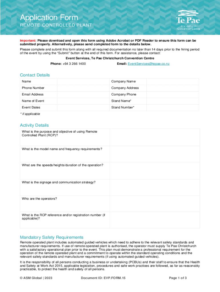Fillable Online Application Form - Remote Controlled Plant - Te Pae ...