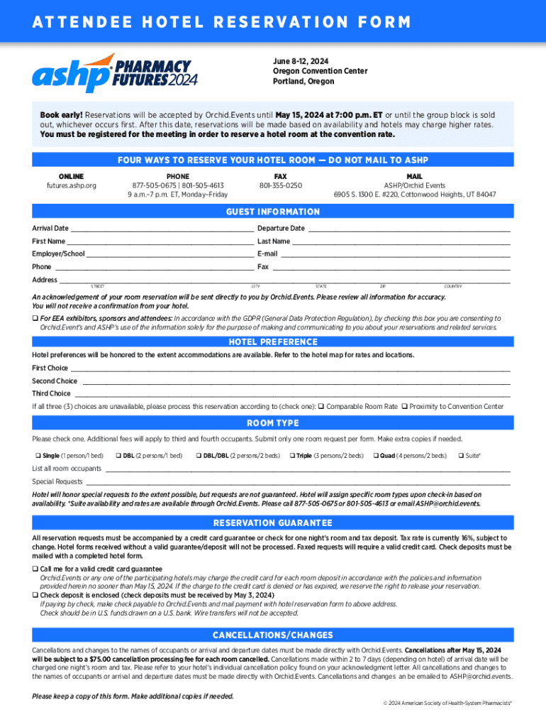 Fillable Online attendee hotel reservation form. attendee hotel ...