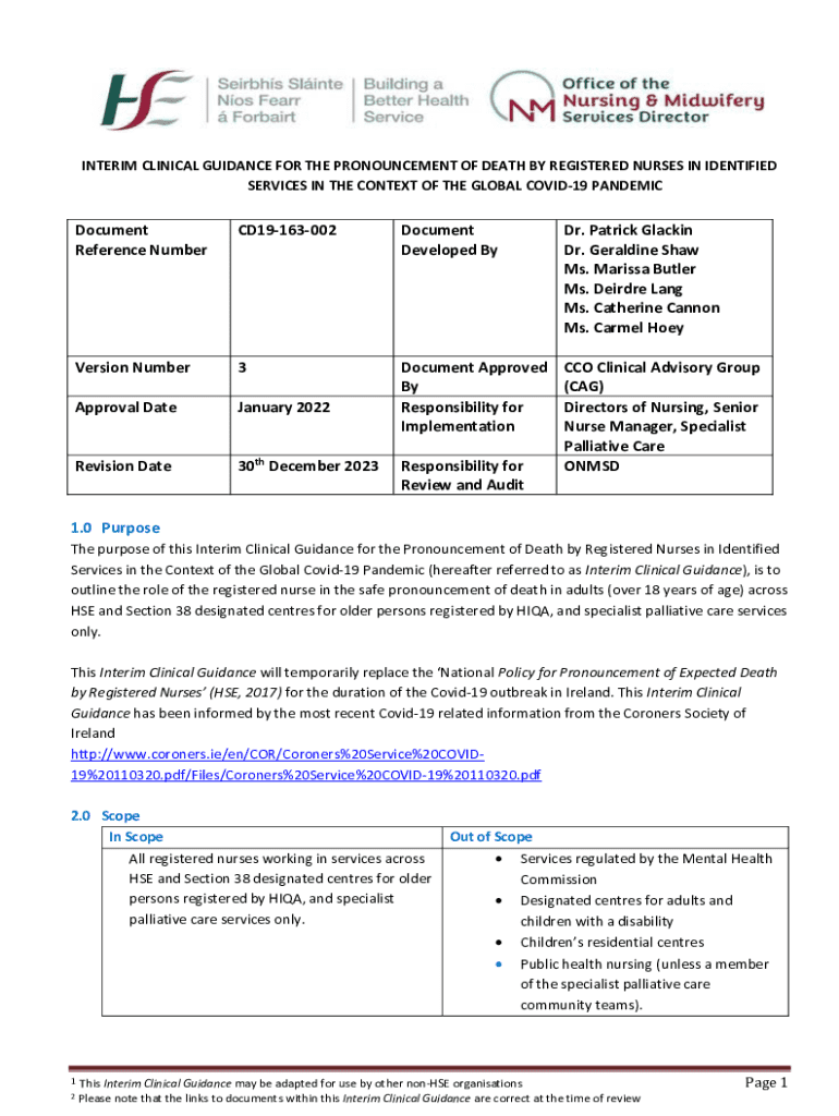 Fillable Online Interim Clinical Guidance for the Pronouncement of ...