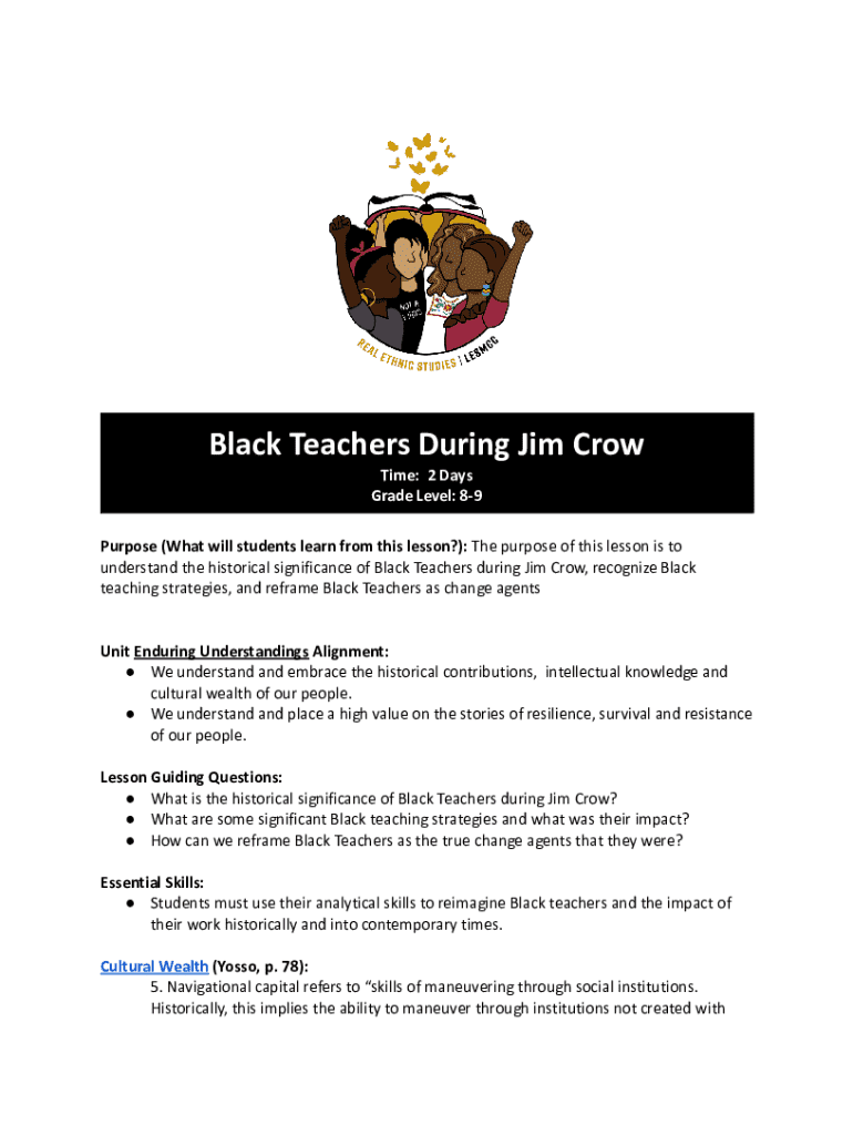 Fillable Online Lesson Plan Segregation: From Jim Crow to Linda Brown ...