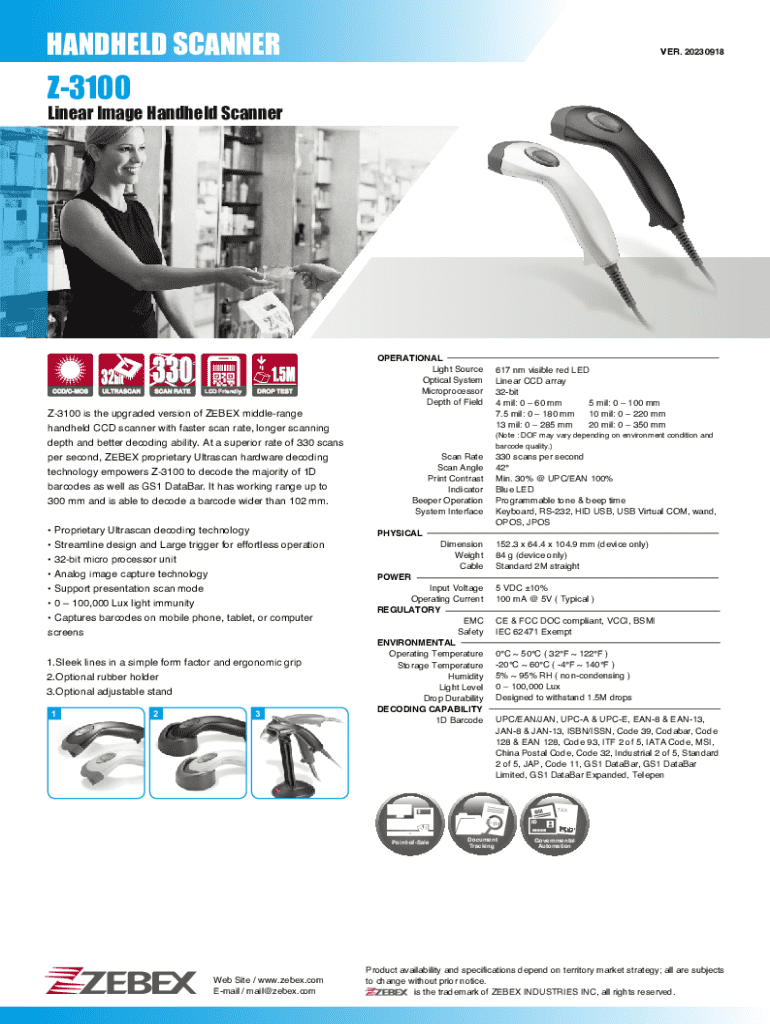 Fillable Online Z-3100 - Leading 2D Barcode Scanners Solution Provider ...