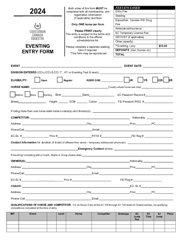 Fillable Online 2024 APHA Eastern National Championship Entry Form Fax ...