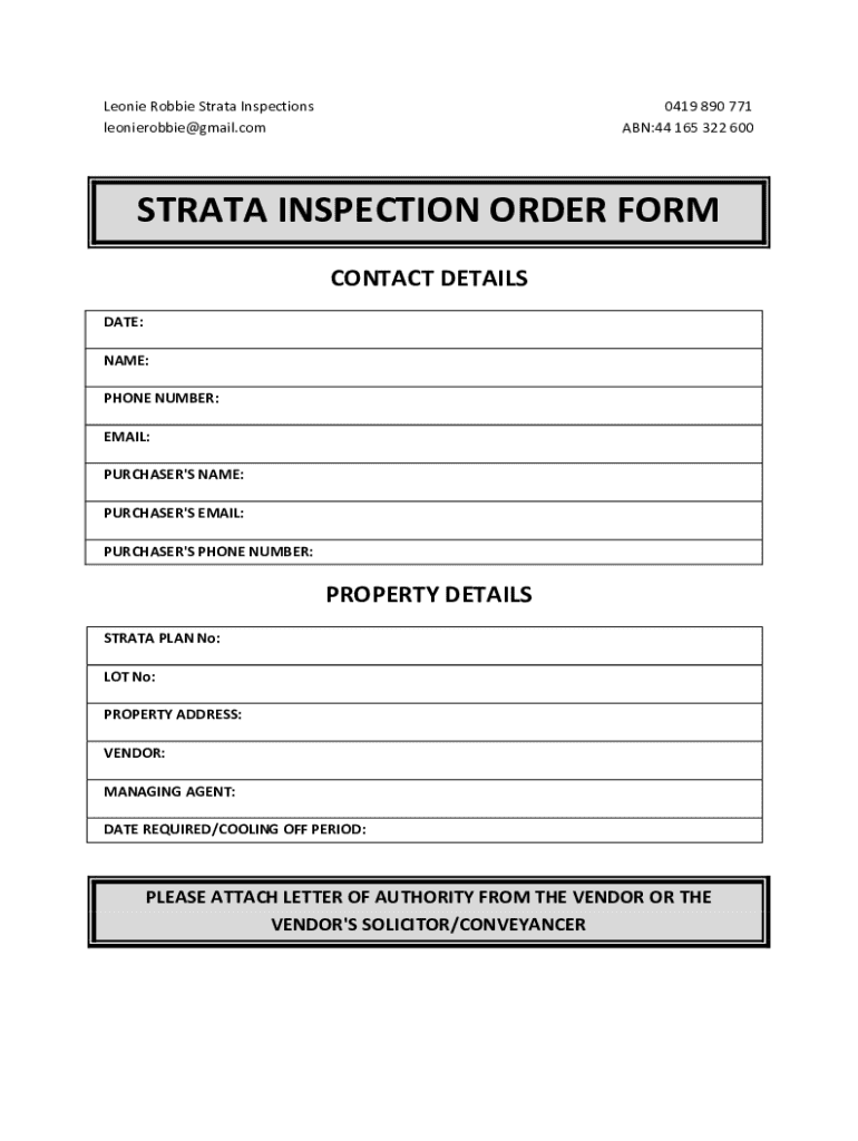 Fillable Online STRATA INSPECTION ORDER FORM Fax Email Print - pdfFiller