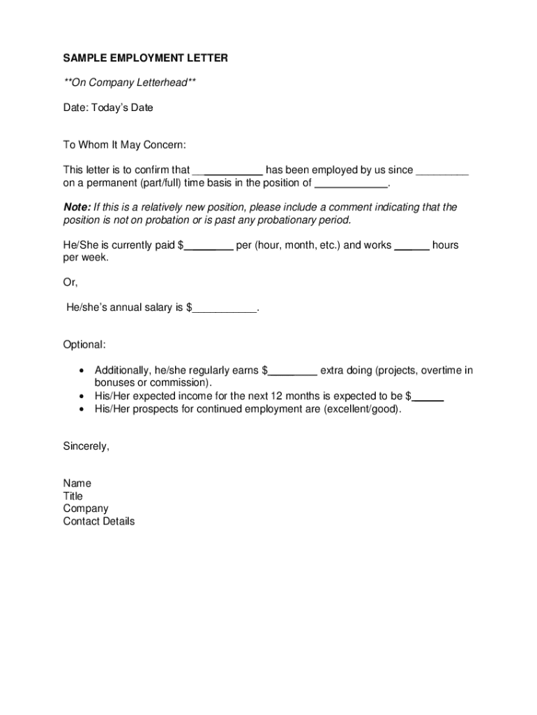 Fillable Online Employment Confirmation Letter Fax Email Print - pdfFiller