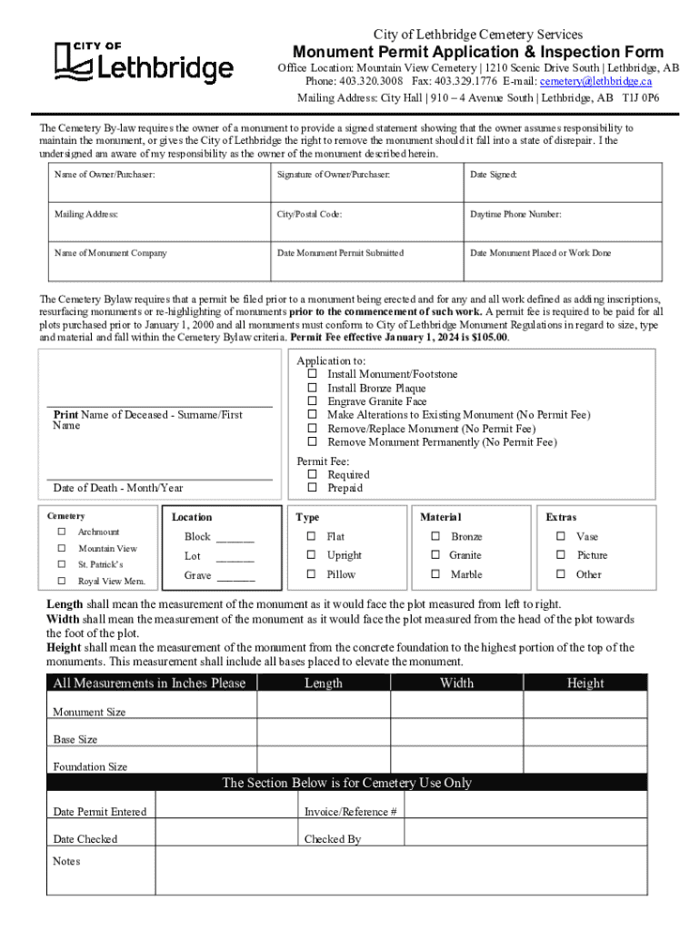 Fillable Online Monument Permit Application & Inspection Form Fax Email ...