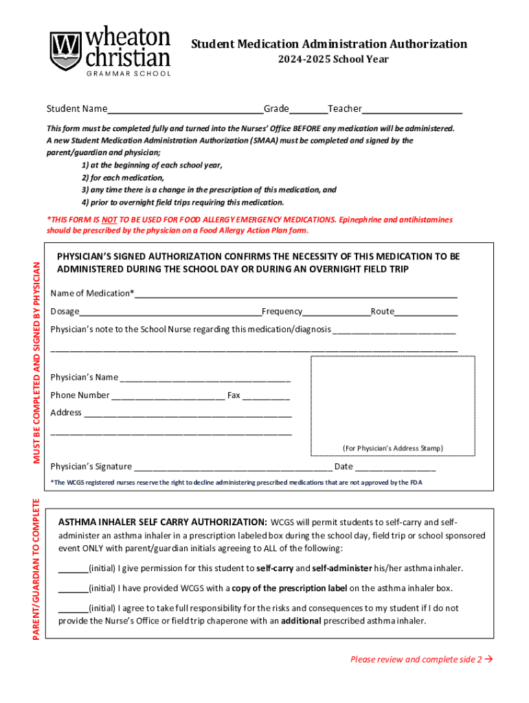 Fillable Online 2024-2025 Medication Form Fax Email Print - pdfFiller