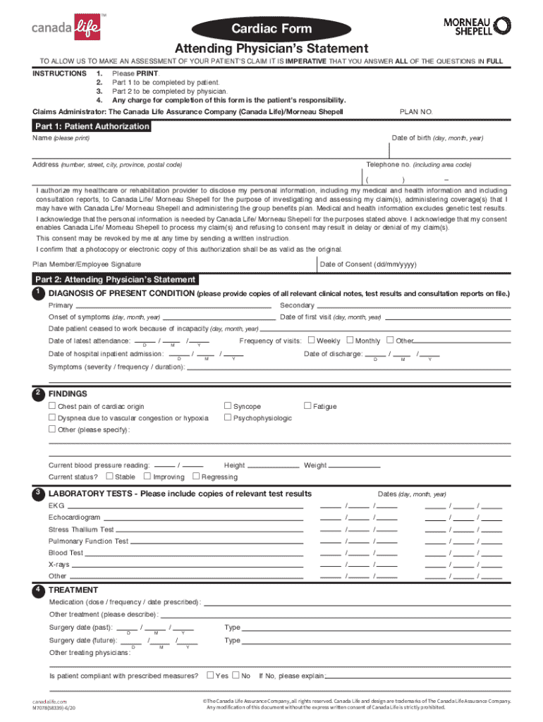 Fillable Online Attending Physician\'s Statement Cardiac Form Fax Email ...