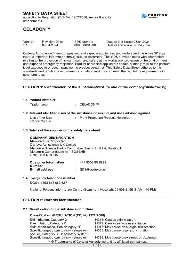 Fillable Online SDS CELADON Herbicide (English) Fax Email Print - pdfFiller