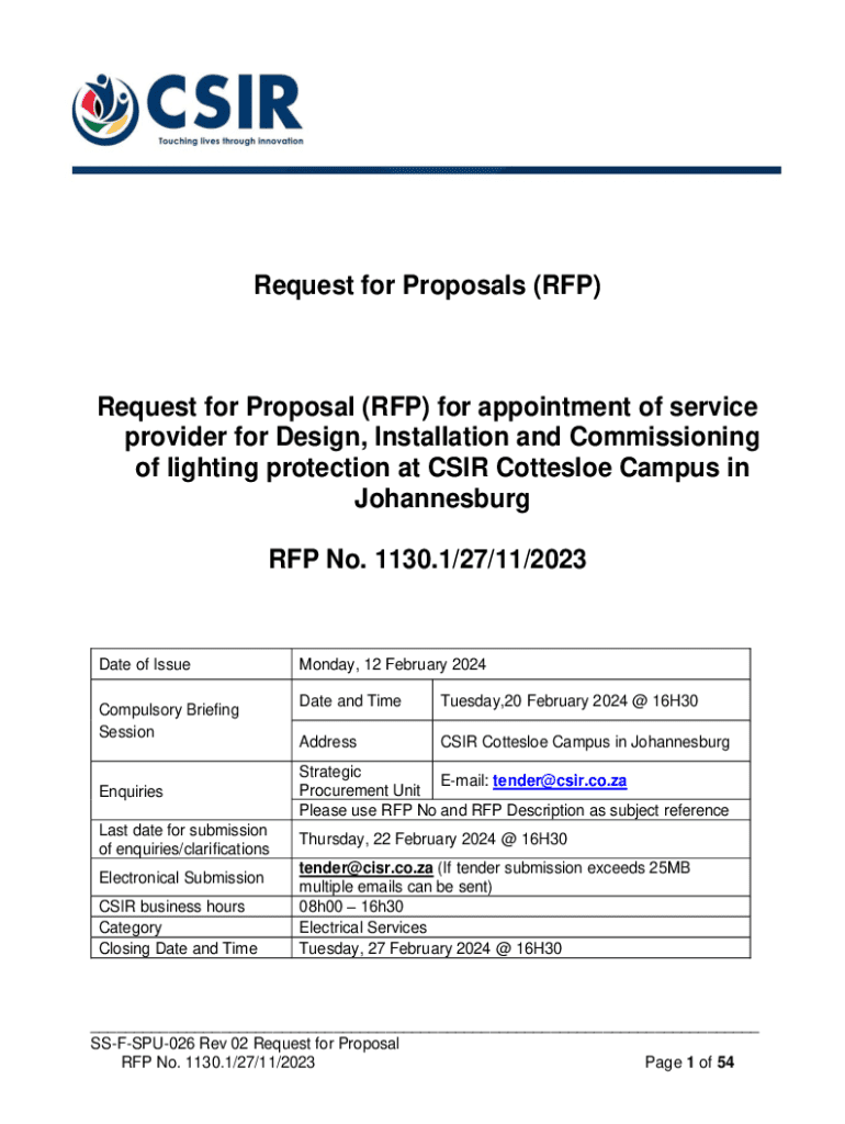 Fillable Online Tender Award Request for Proposals (rfp) for ...