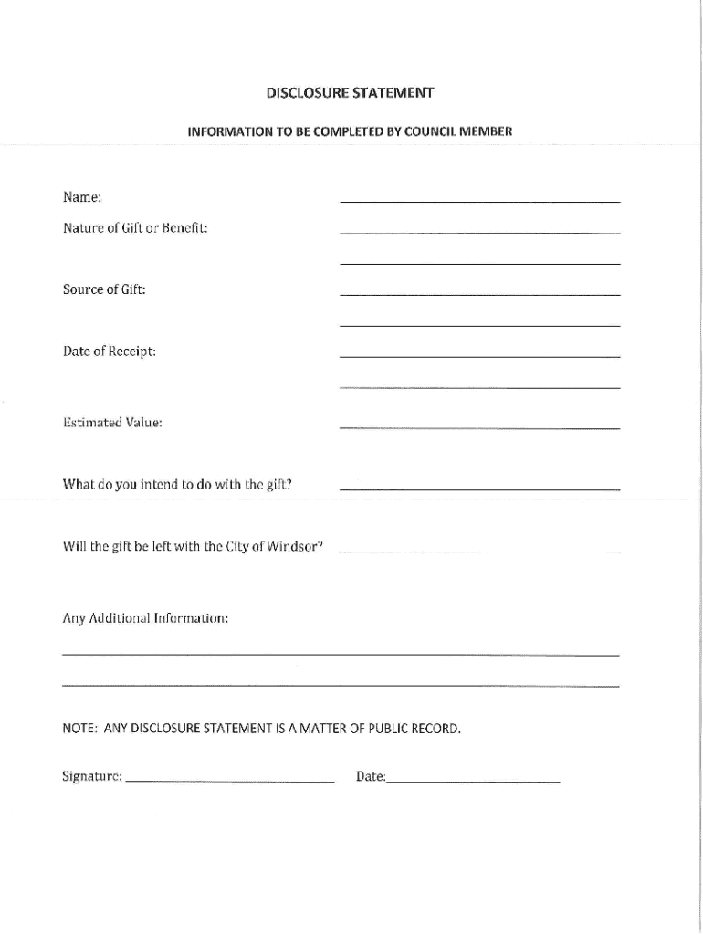 Fillable Online Gifts and Benefits Disclosure Statement Fax Email Print ...