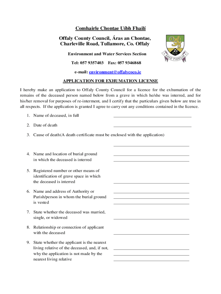 Fillable Online Exhumation-License-application-form. ... Fax Email ...