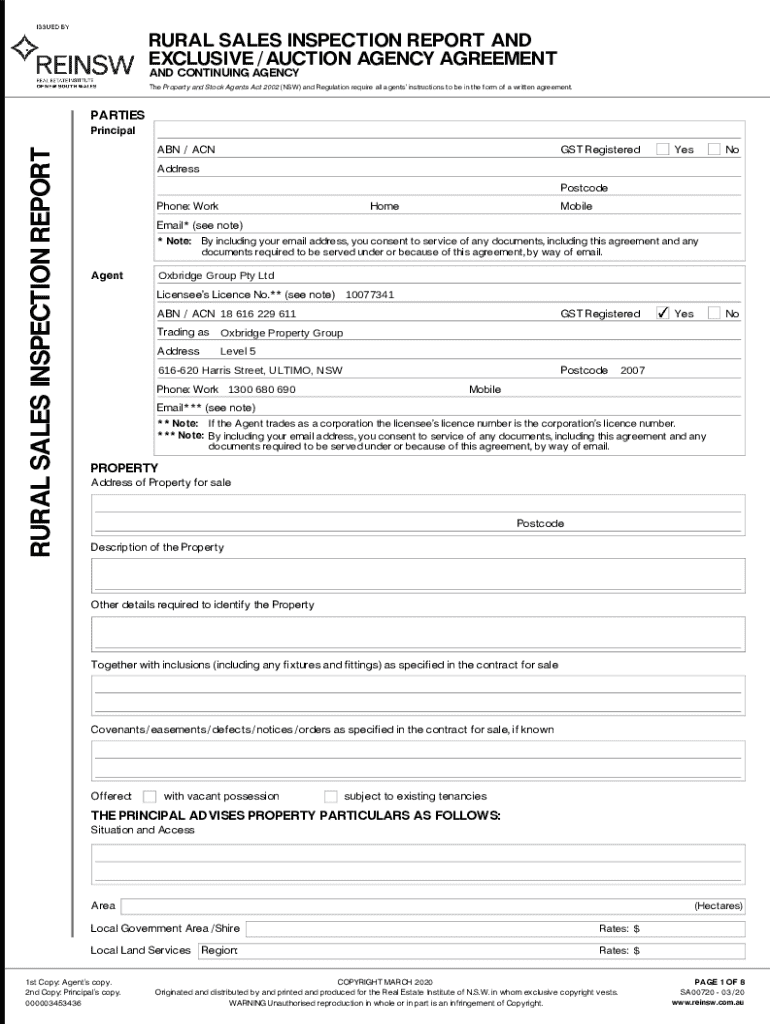 Fillable Online Rural Sales Inspection Report and Exclusive/Auction ...
