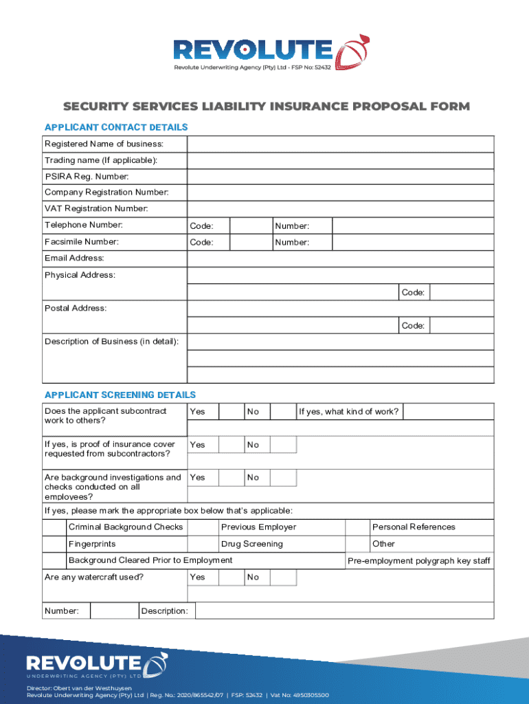 Fillable Online Security-Services-Liability-Proposal-Form Fax Email ...