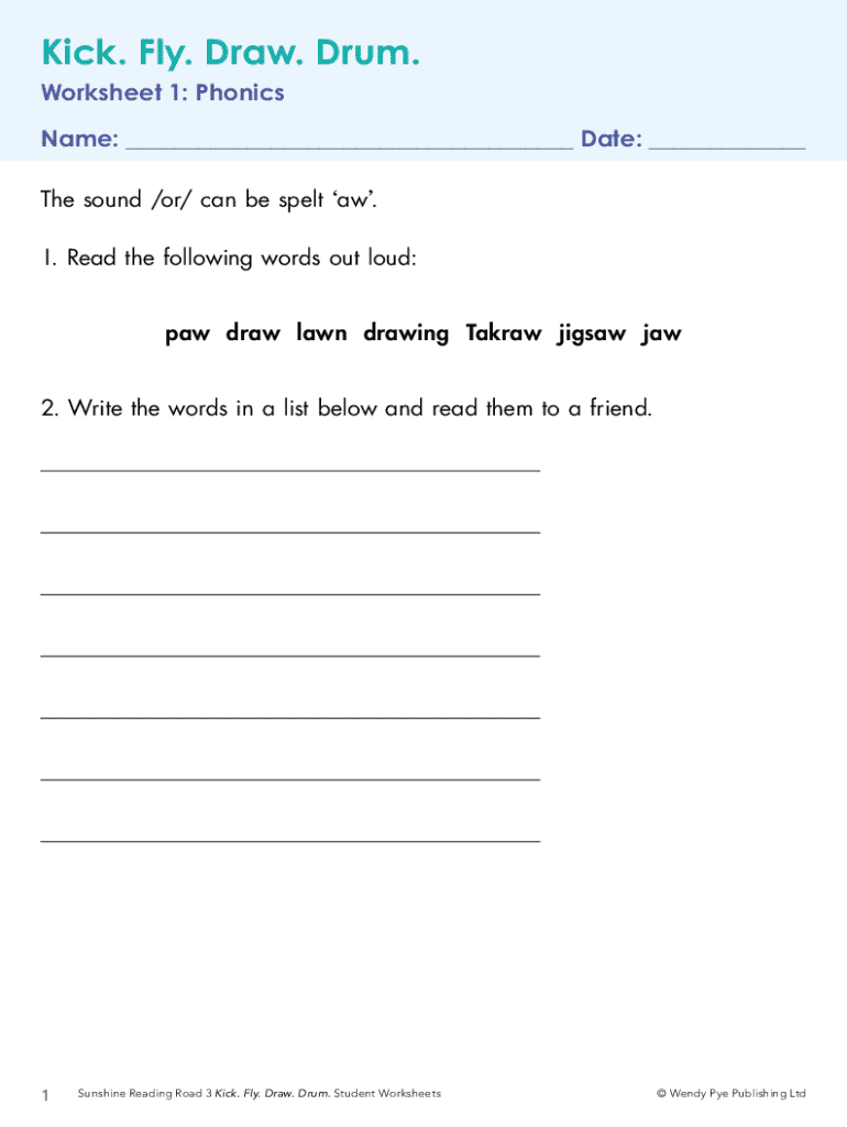 Fillable Online The Sound of aw - au / Phonics Mix! Paw, draw, yawn ...