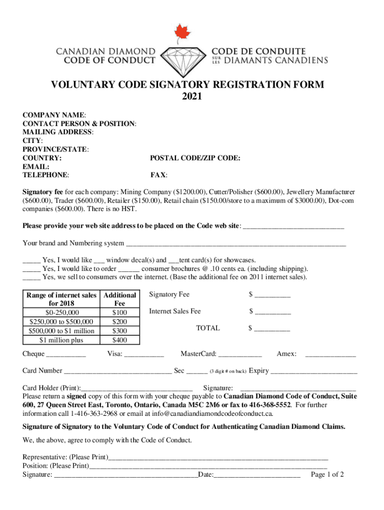 Fillable Online VOLUNTARY CODE SIGNATORY REGISTRATION FORM 2021 Fax ...