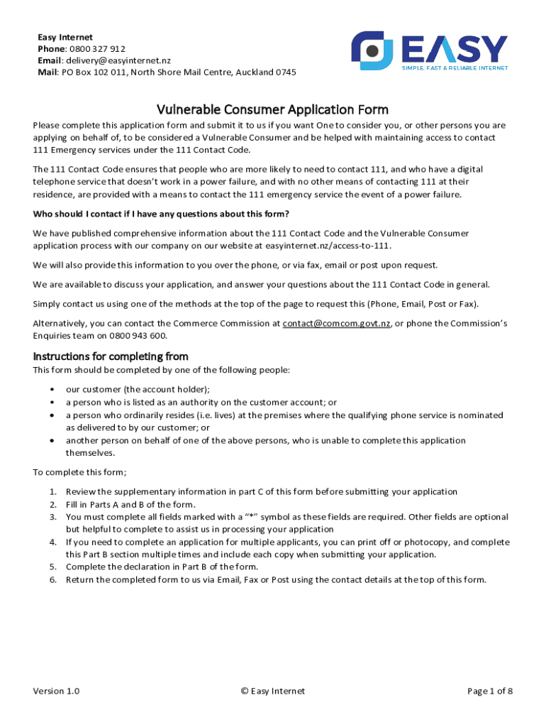 Fillable Online Vulnerable Consumer Application Form Fax Email Print ...