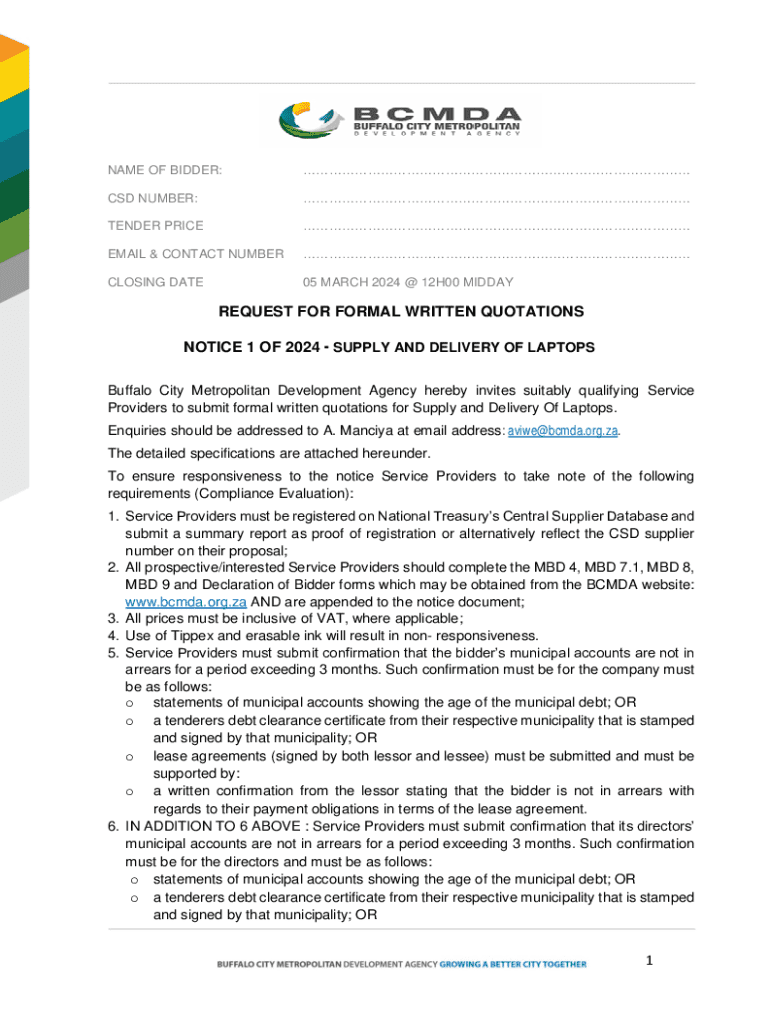 Fillable Online 1 REQUEST FOR FORMAL WRITTEN QUOTATIONS Fax Email Print - pdfFiller