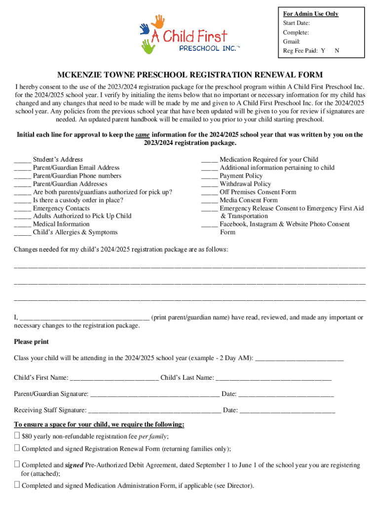 Fillable Online Registration information - SE Calgary preschools Fax ...