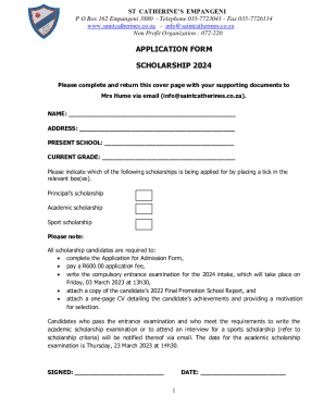 Fillable Online St Catherine’s Scholarships and Merit Bursaries Fax ...