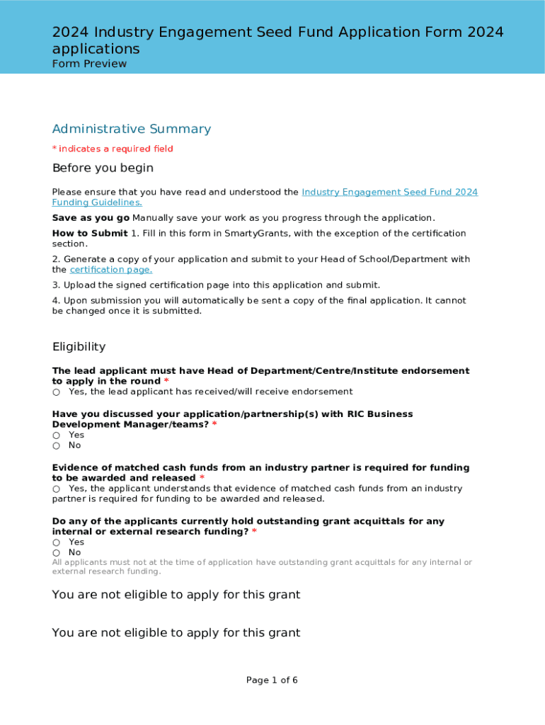 Fillable Online 2024 Industry Engagement Seed Fund Application Form 2024 ... Fax Email Print ...