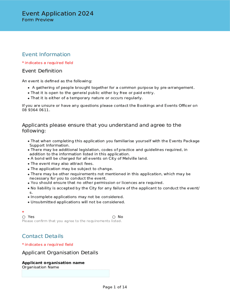 Fillable Online Event Application Form 2024 - City of Melville - SmartyGrants Fax Email Print ...
