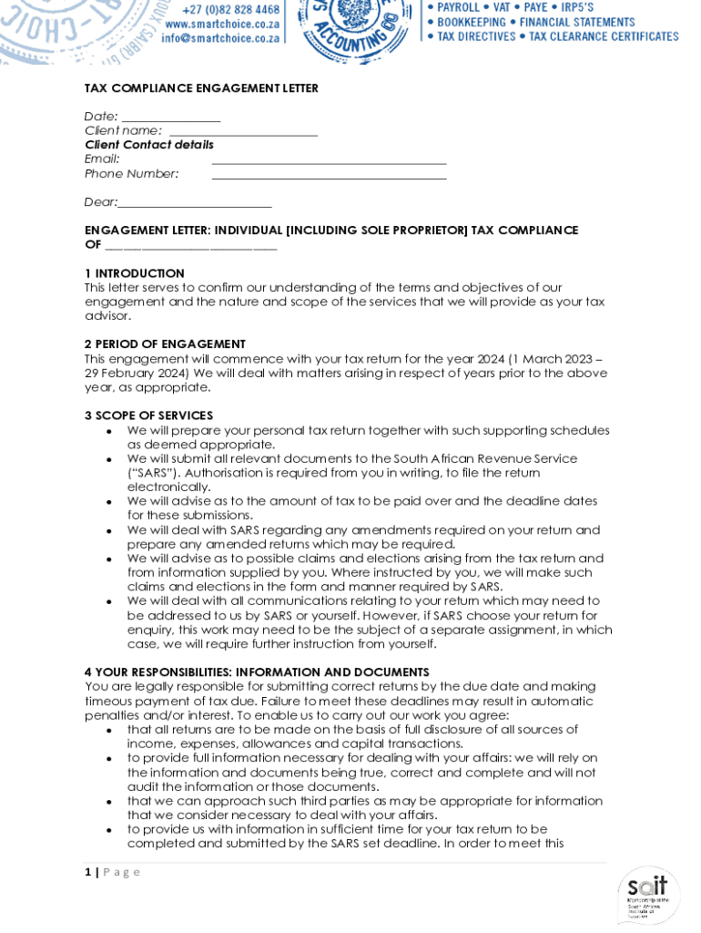 Fillable Online SAIT Disclaimer The following letter of engagement is ...